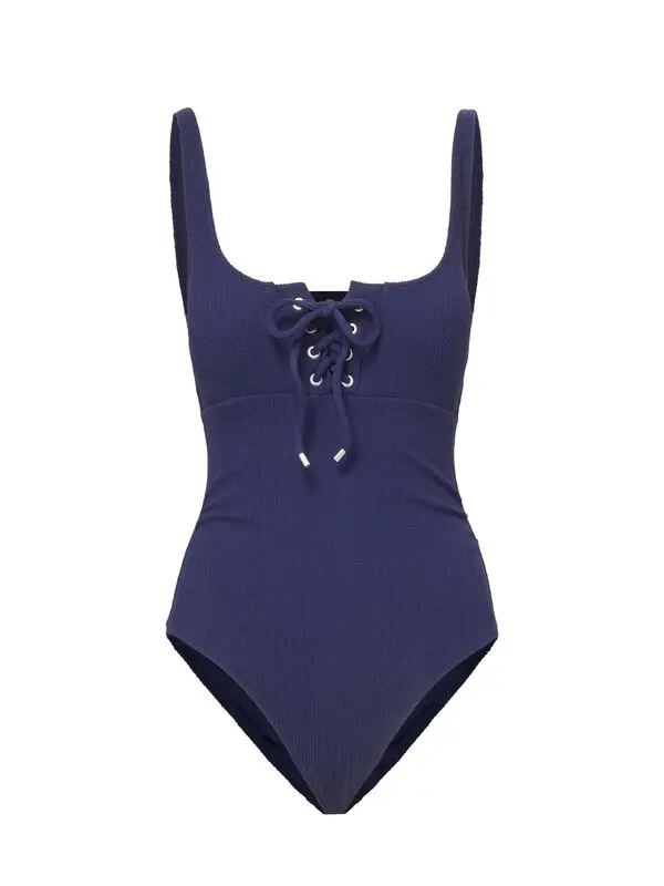 CHANGE OF SCENERY Navy Texture Lace-up One Piece - Blue