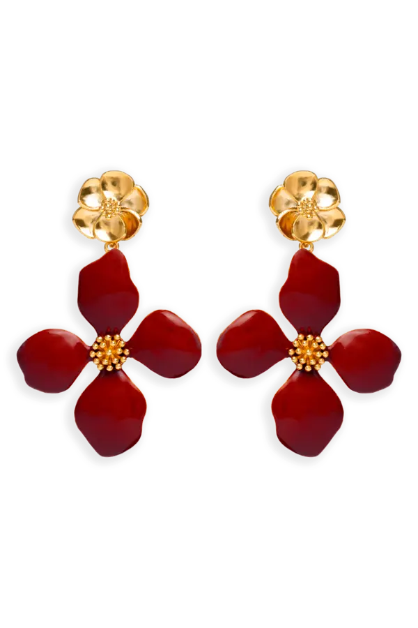 LAVANI JEWELS Cassia Garnet Flower Drop Earrings - Red