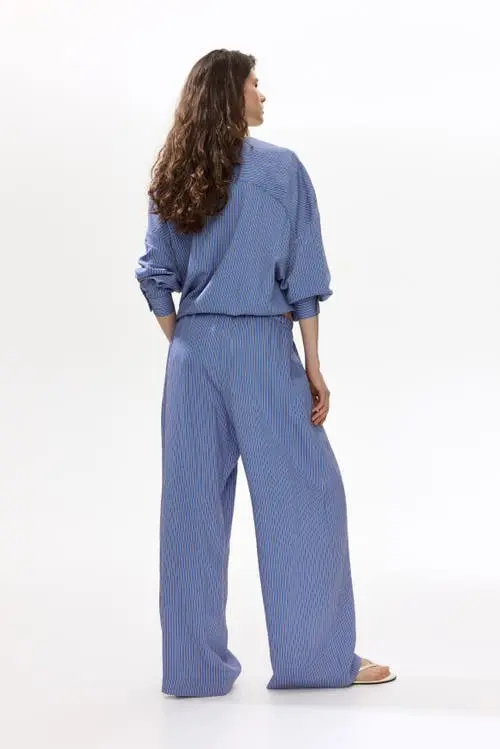 H&m Straight-leg Pleated Trousers With Elasticated Waist