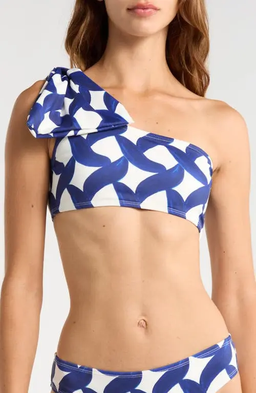HUTCH Betsy One-shoulder Bikini Top - Ivory/blue