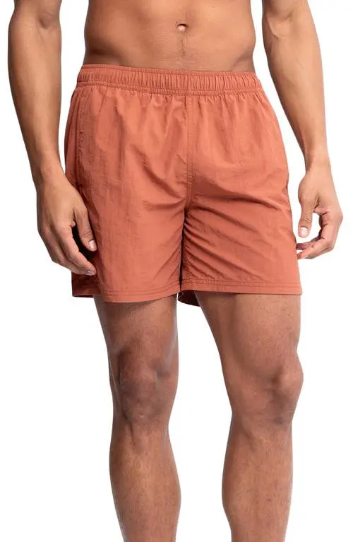 AUTO-REPLY™ Sebastian Solid Nylon Swim Trunks - Terrasole/brown
