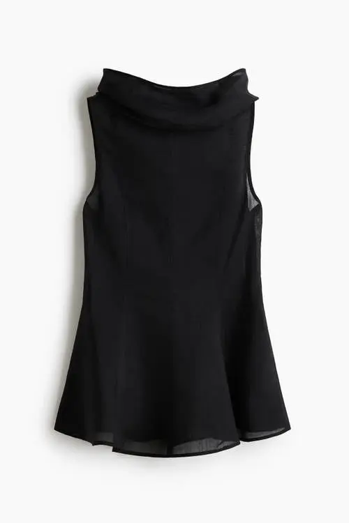 H&m Ramie-blend Peplum Top With Cowl Neck