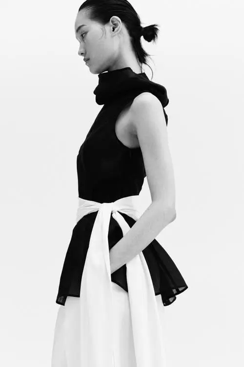 H&m Ramie-blend Peplum Top With Cowl Neck