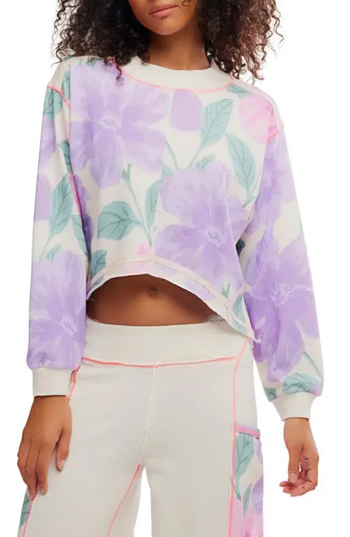 Free People Floral Print Cropped Sweatshirt - Ivory Combo
