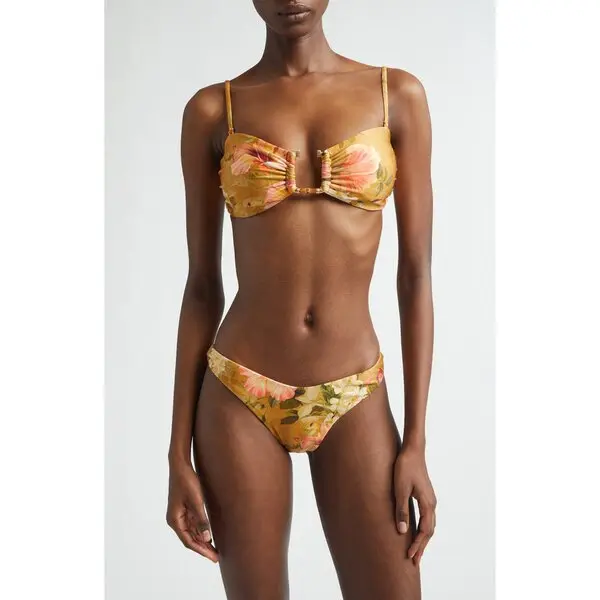 Zimmermann Mahon Bamboo Trim Two-piece Swimsuit - Tan Hibiscus