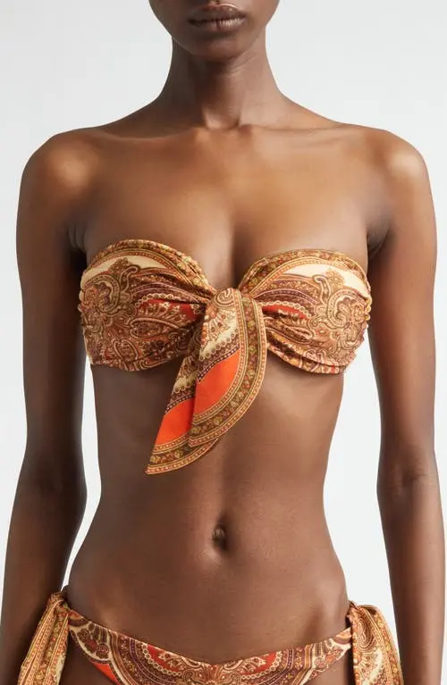 Zimmermann Mahon Scarf Tie Strapless Bikini Top - Tangerine Paisley