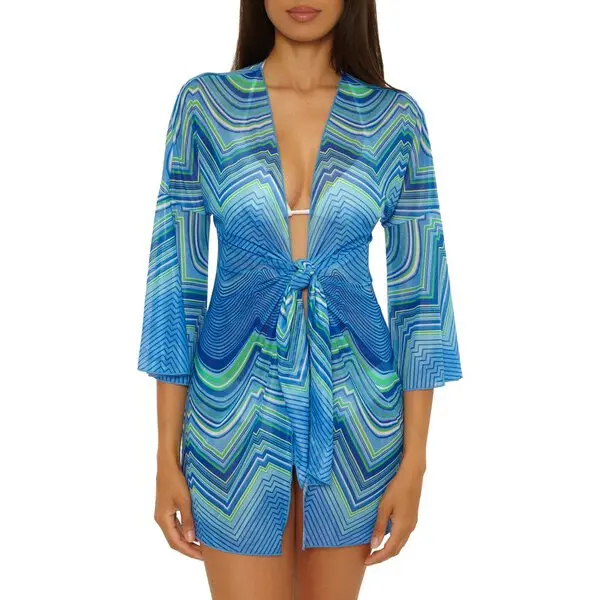 BECCA By Rebecca Virtue Sunrise Cover-up Tunic With Tropical Print And Fluted Sleeves - Multi