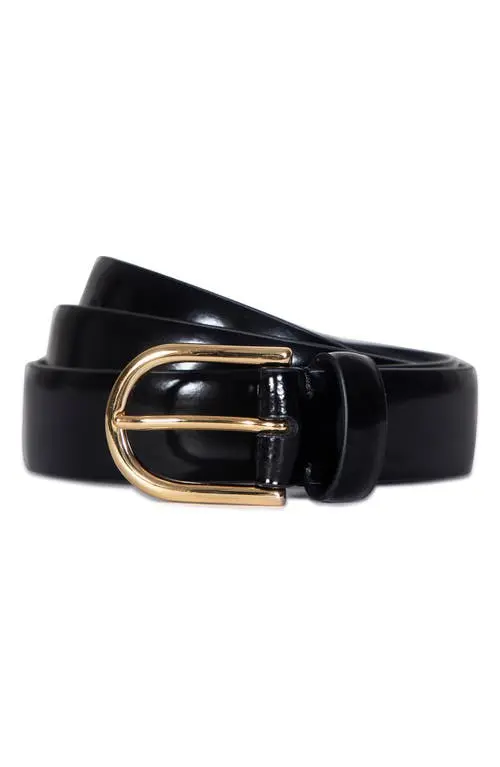 Vince Leather Belt With Polished Buckle - Black/gold