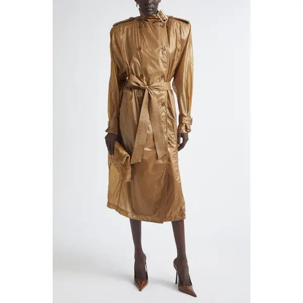 Saint Laurent Double Breasted Trench Coat - Beige