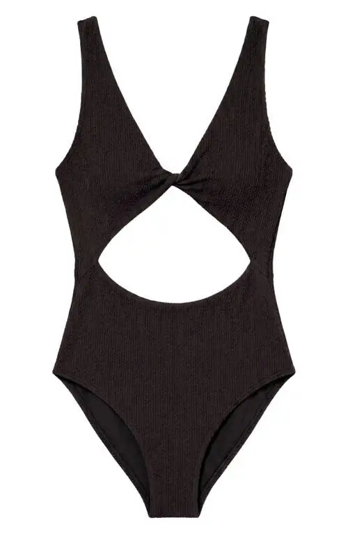 MALAI Textured Wave Cutout One-piece Swimsuit - Textured Wave Black