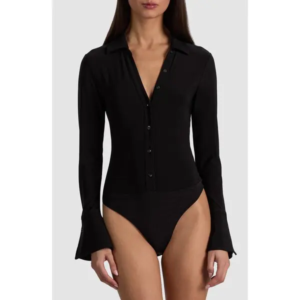 Alice + Olivia Freya Long Sleeve Nipped Waist Bodysuit - Black