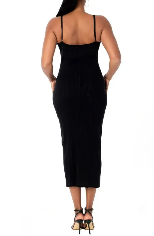 DAI MODA Rib Knit V-neck Midi Dress - Black
