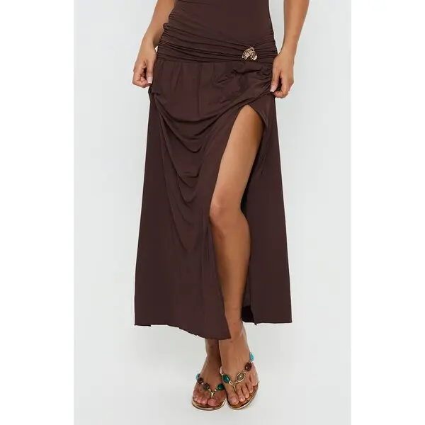 Princess Polly Strapless Ruched Maxi Dress With Side Slit - Chocolate