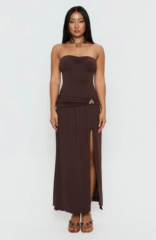 Princess Polly Strapless Ruched Maxi Dress With Side Slit