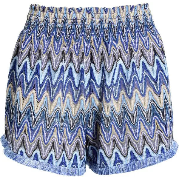 Ramy Brook Analisa Chevron Drawstring Cover-up Shorts - Ocean Zigzag