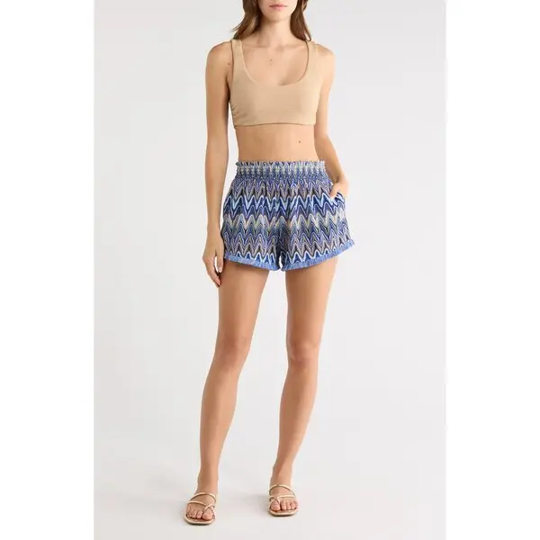 Ramy Brook Analisa Chevron Drawstring Cover-up Shorts - Ocean Zigzag