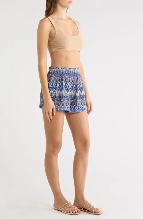 Ramy Brook Analisa Chevron Drawstring Cover-up Shorts - Ocean Zigzag