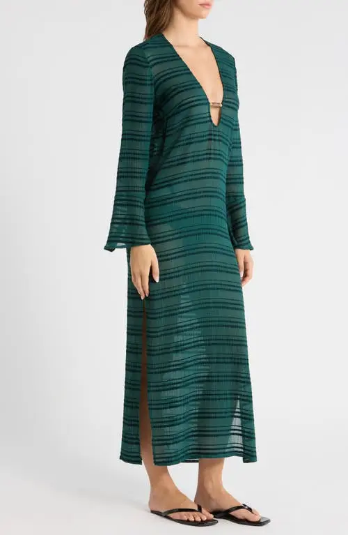 VIX PAULA HERMANNY Solid Cali Stripe Midi Cover-up Dress