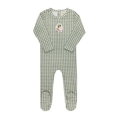 ELY'S & CO. Gingham Owl Footie - Sage