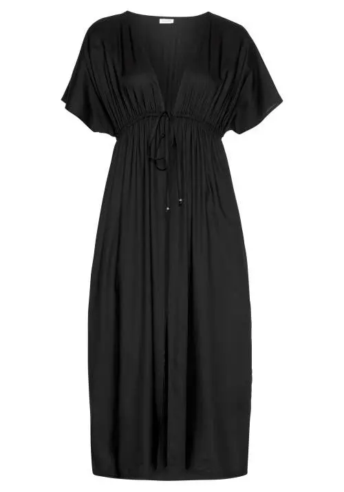 LASCANA Short Sleeve Maxi Cover-up With Tasseled Drawstring