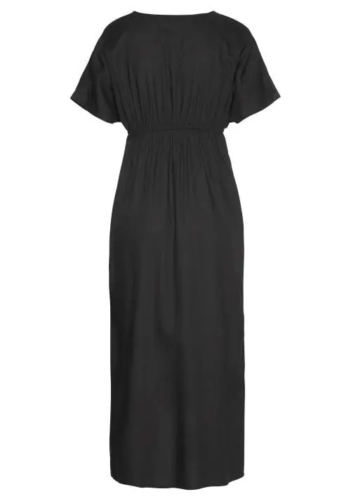 LASCANA Short Sleeve Maxi Cover-up With Tasseled Drawstring