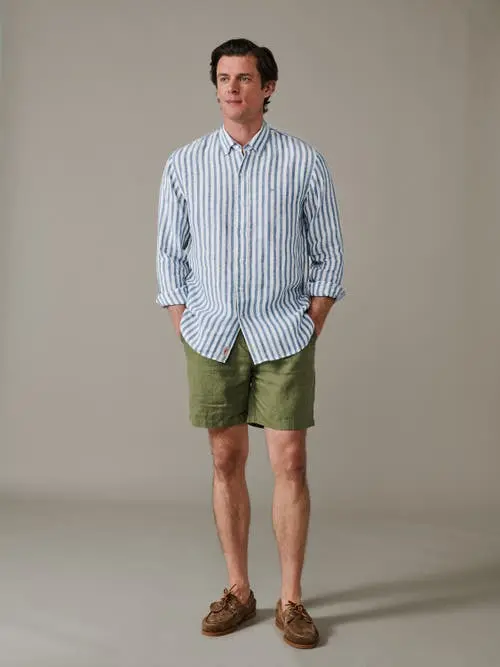 AUBIN Worlaby Linen Long Sleeve Shirt - Blue Stripe
