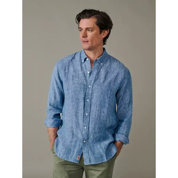 AUBIN Worlaby Linen Long Sleeve Shirt - Blue