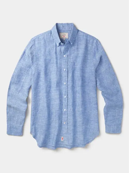 AUBIN Worlaby Linen Long Sleeve Shirt - Blue