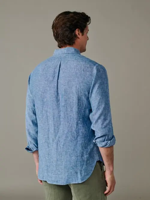 AUBIN Worlaby Linen Long Sleeve Shirt - Blue