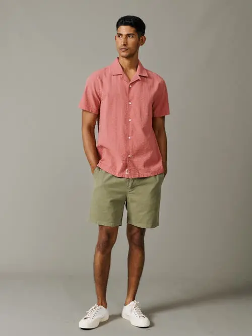 AUBIN Seersucker Linen Short Sleeve Shirt - Rose
