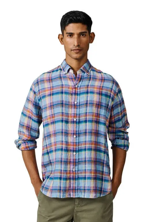 Aubin Croyland Madras Button-down Linen Shirt - Bright Blue Check