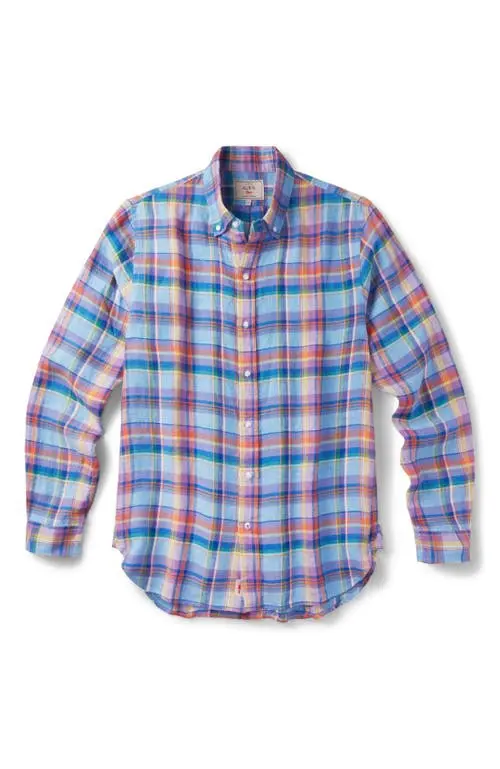 Aubin Croyland Madras Button-down Linen Shirt - Bright Blue Check