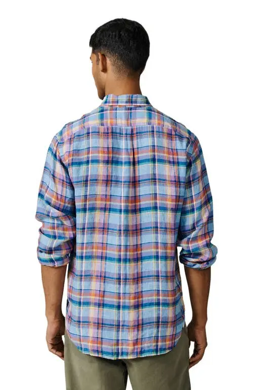 Aubin Croyland Madras Button-down Linen Shirt - Bright Blue Check