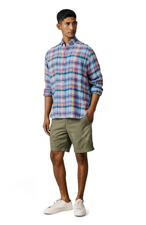 Aubin Croyland Madras Button-down Linen Shirt - Bright Blue Check