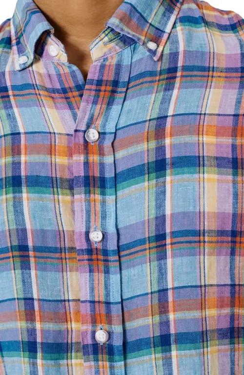 Aubin Croyland Madras Button-down Linen Shirt - Bright Blue Check