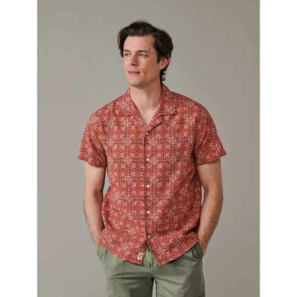 AUBIN Abbey Cuban Collar Short Sleeved Shirt - Tile Print
