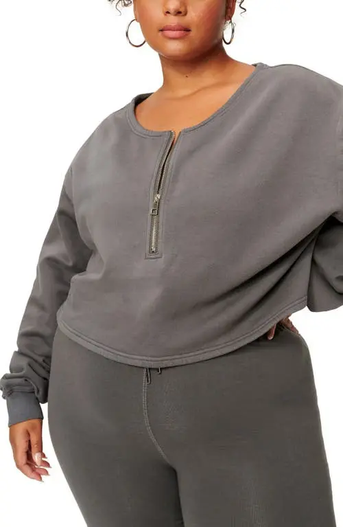 Good American Collarless Half-zip Sweatshirt