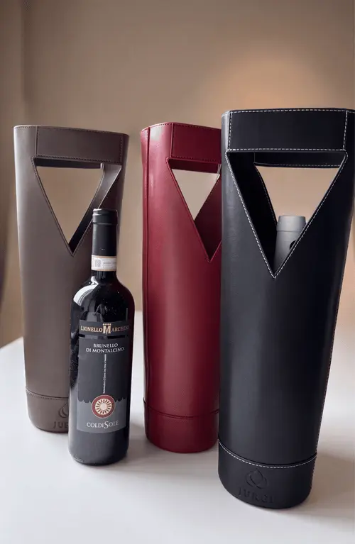 JURGI Leather Wine And Champagne Carrier - Red