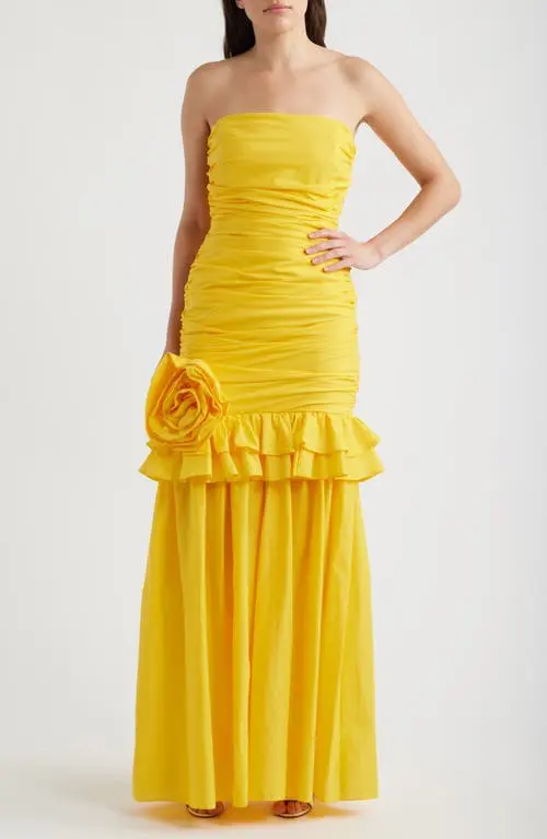 Black Halo Solea Floral Appliqué Strapless Gown