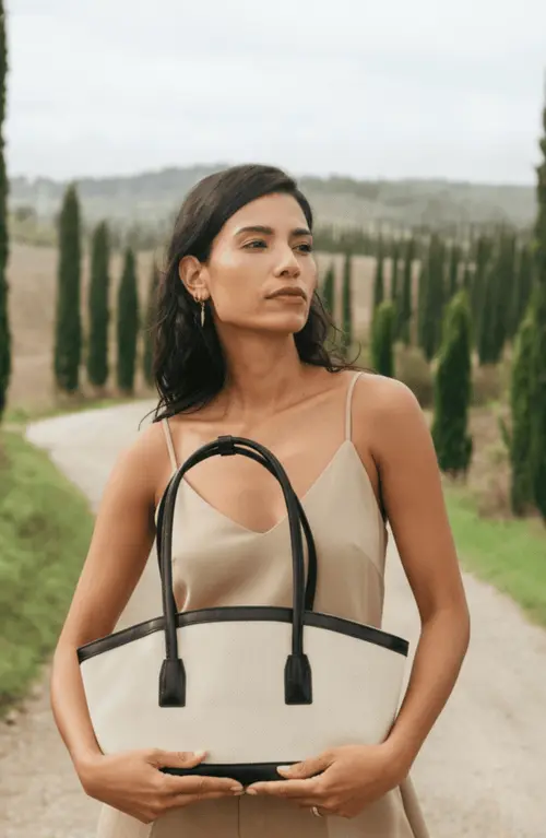 JURGI Canvas Tote With Leather Trim