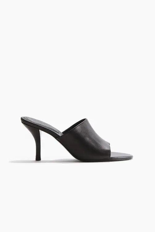 H&m Heeled Leather Sandals - Black