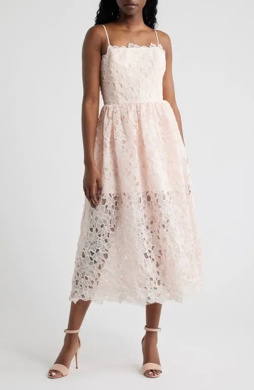 LUCY PARIS Holly Floral Lace Midi Dress