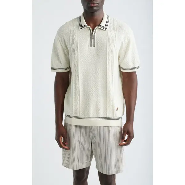 MALBON Navarro Textured Cotton Zip Polo - Cream