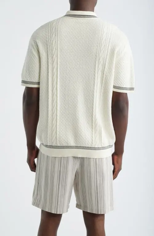 MALBON Navarro Textured Cotton Zip Polo - Cream