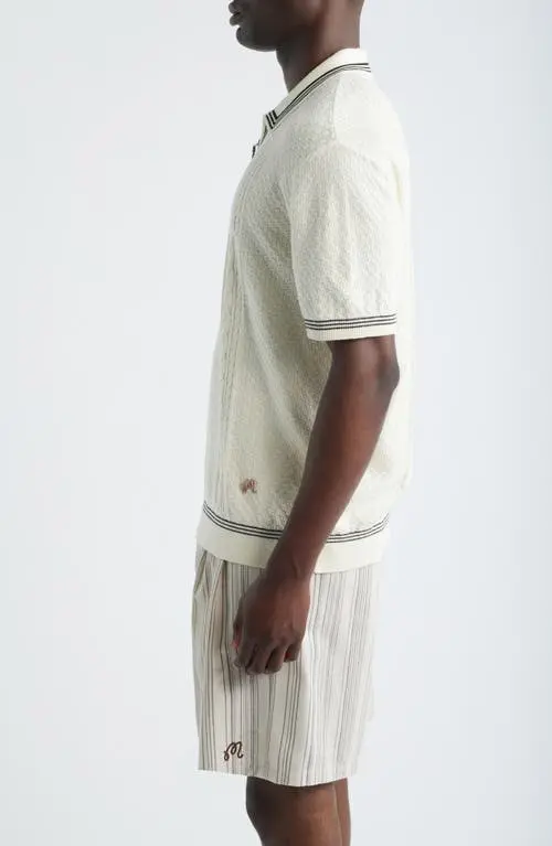 MALBON Navarro Textured Cotton Zip Polo - Cream