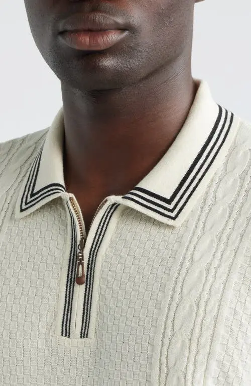 MALBON Navarro Textured Cotton Zip Polo - Cream