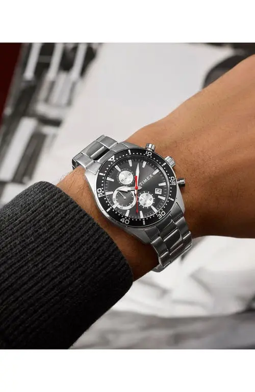 Timex® Ridgefield Chronograph Stainless Steel Bracelet Watch - Black/silver-tone