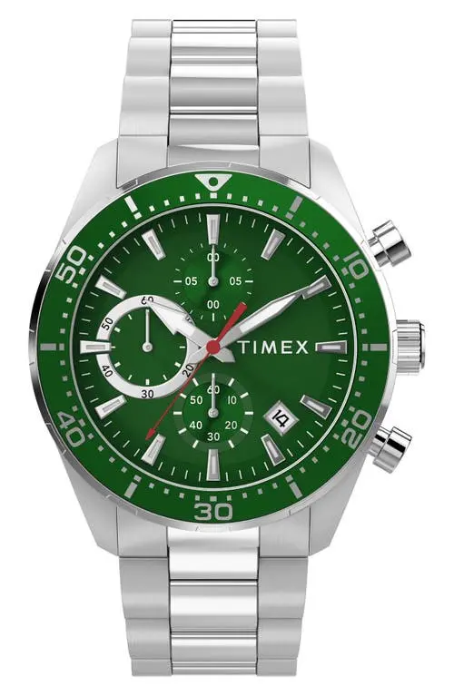 Timex® Ridgefield Chronograph Stainless Steel Bracelet Watch - Green/silverone