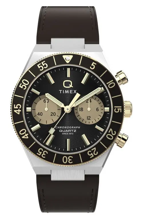 Timex® Timex Chronograph Leather Strap Watch - Silverone