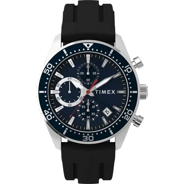 Timex® Timex Ridgefield Chronograph Stainless Steel And Silicone Strap Watch - Midnight/silverone